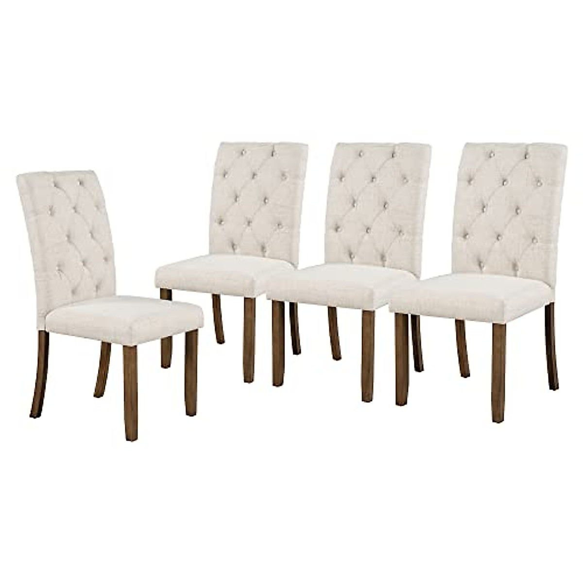 Goohome 6-Piece Farmhouse Kitchen Dining Set, Mid-Century Wood Rectangular Table, 4 Flannelette Upholstered Chairs and Bench Family Furniture, for Home, Apartment, Walnut