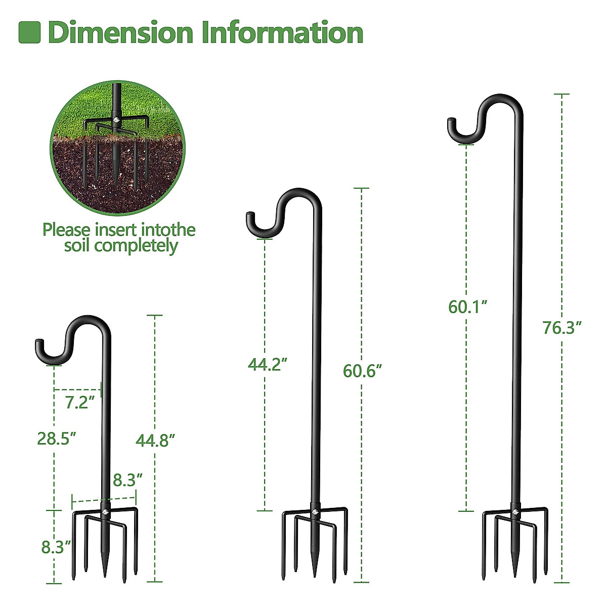 76" Shepherds Hooks for Outdoor, Extra Thick Bird Feeder Pole with 5 Prong Base, Adjustable Shepards Hook for Garden, Weddings, Hanging Plant