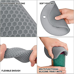 Zoyizi Trivet, Silicone Trivets for Hot Dishes, Black Silicone Potholders Trivet Mat, Non Slip Heat Resistant Mat, Silicone Pot Holder Set, Silicone Hot Pads for Kitchen, 4 Pack Square&Round (Black)