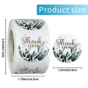 Louise Maelys 1.5 Inch Thank You Stickers for Wedding, Birthday, Bridal, Shower, Packaging, Small Business, Envelope, Gifts, 500pcs Per Roll Round Green Plant Thank You Label Sealing Stickers