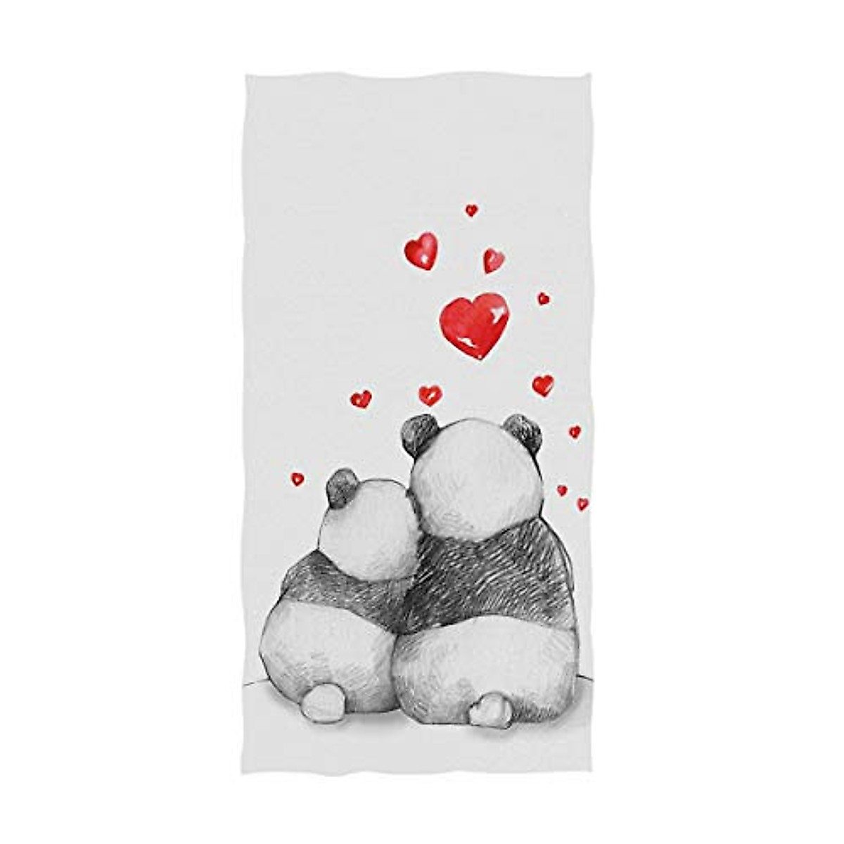 Naanle Cute Pandas Hearts Mother's Day Soft Absorbent Large Hand Towels Multipurpose for Bathroom, Hotel, Gym and Spa (16" x 30")