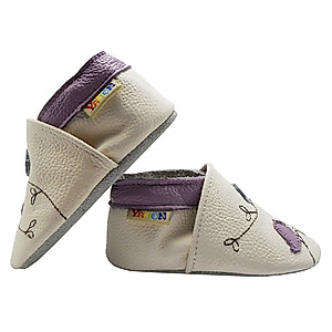 YALION Soft Sole Leather Baby Shoes First Walking Cartoon Birds Toddler Infant Slippers(6-12 Months,White)