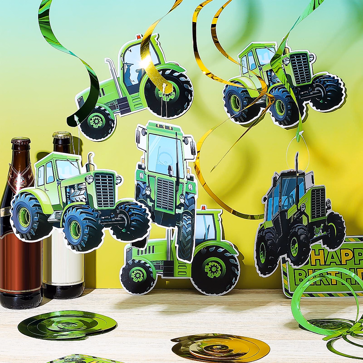 30 Pieces Tractor Party Supplies Tractor Birthday Decorations Green Tractor Hanging Swirls Tractor Time Hanging Favors Party Decorations for Tractor Green Theme Birthday Baby Shower 5 Styles