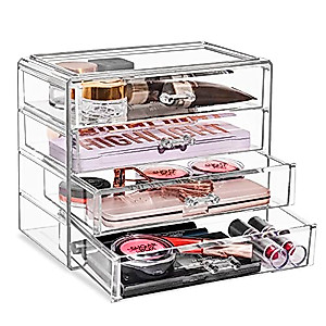 Sorbus Clear Cosmetics Makeup Organizer - Space Saving Acrylic Jewelry & Make Up Organizers and Storage Display - Stylish Makeup Organizer for Vanity & Bathroom Organization (4 Medium Drawers)