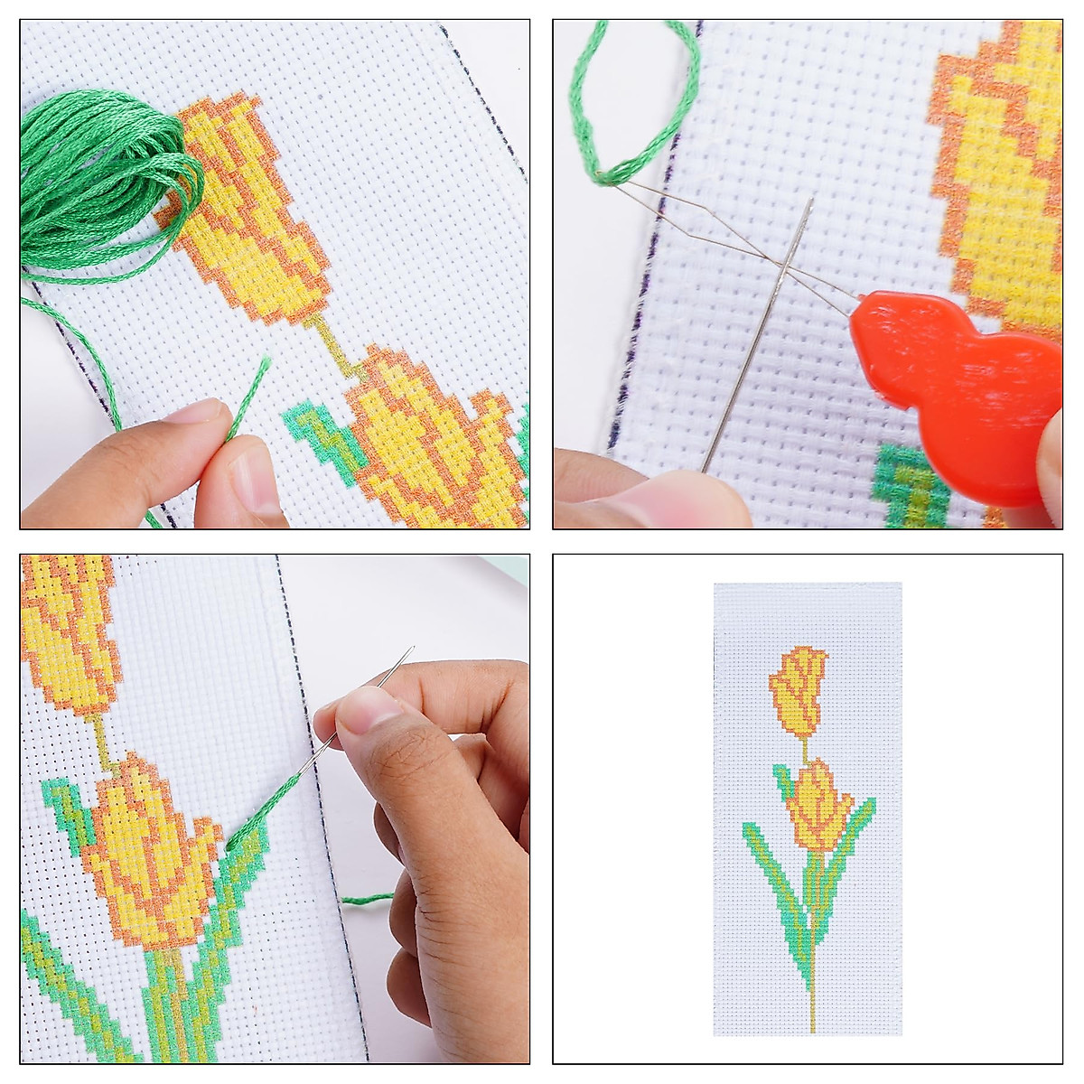 yeabwps 3Pcs Cross Stitch Bookmark Kits Embroidery DIY Bookmark Flower Patterns DIY Cross Stitch Bookmarks for Beginners Daisies Tulips Bellflower Handmade DIY Cross Stitch