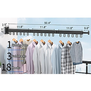Wall Mounted Clothes Drying Rack, Laundry Drying Rack Foldable, Retractable Drying Rack Clothing, Laundry Hanger Dryer Rack, Collapsible Hanging Rack, Clothing Rack, Space-Saving Clothes Rack, Black