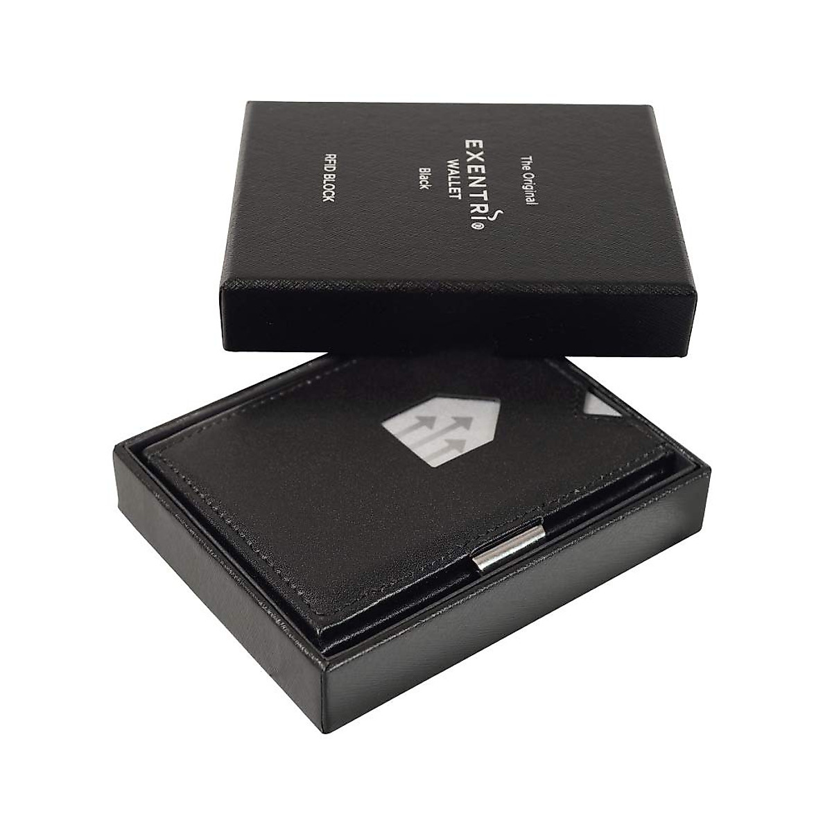 EXENTRI Leather Trifold Wallet - RFID Blocking w/Stainless Steel Locking Clip (Black)