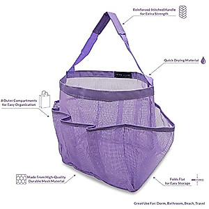 Shower Caddy Portable - Hanging Bathroom Organizer, Waterproof Mesh Tote Bags with Handles and Pockets, Quick Drying Storage Basket for Toiletries, College, Dorm, Camping, Travel - Lavender