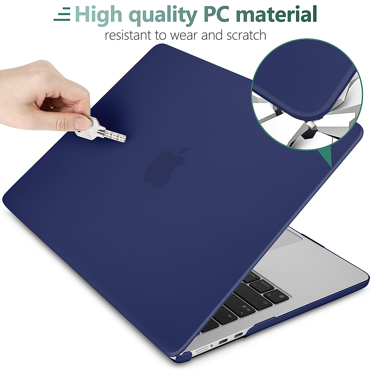Yebiseven Case for MacBook Air 15 inch 2024 2023 Released A3114 M3/A2941 M2, Laptop Hard Shell Case with Keyboard Cover & Trackpad Protector Cover & OTG Adapter & Camera Cover, Matte Navy Blue