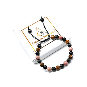 Taurus Zodiac Crystal Bracelet - Rhodonite Mariyam Jasper Black Tourmaline Birthstone Bracelets Women Men Healing Calming Anxiety Stress Relief Gifts (Adjustable)