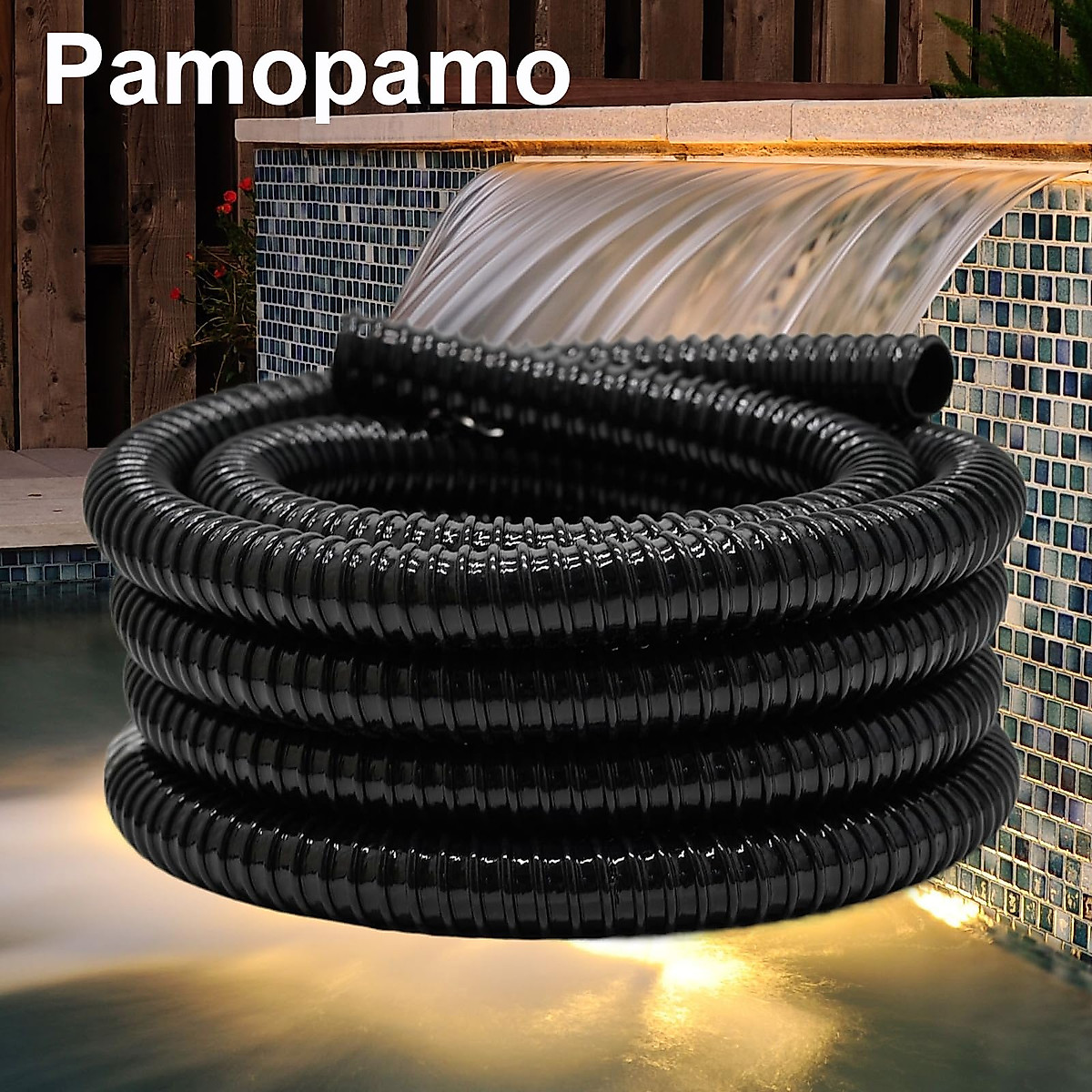 Pamopamo 1 Inch Pond Tubing, 1" ID Corrugated Water Pipe, 20 Feet Length Flexible PVC Hose Pipe with Pipe Fittings, Aquarium, Pond Waterfall, Garden Pond Pump Drainage Tube Black