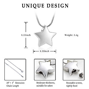 memorial jewelry Small Star Charm Cremation Urn Pendant Ashes Memorial Necklace for Woman Free Filling Kits Include (Steel)