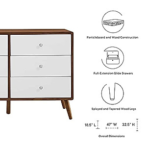 Modway Transmit Mid-Century Modern 47" Wood Dresser in Walnut White