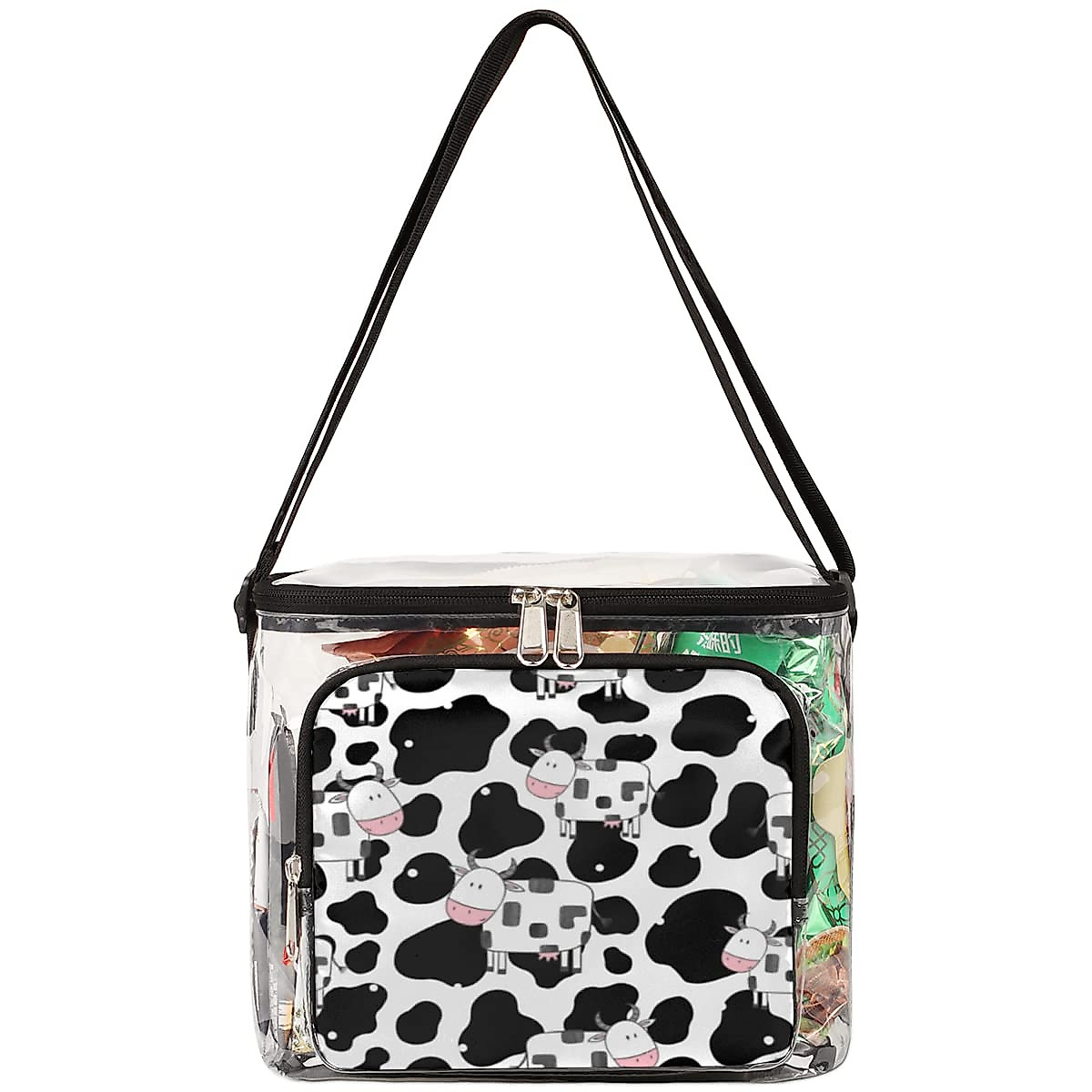 bisibuy Animal Cows Print Clear Lunch Bag Stadium Approved PVC Plastic See Through Lunch box with Adjustable Strap for Sports Events Concerts Office