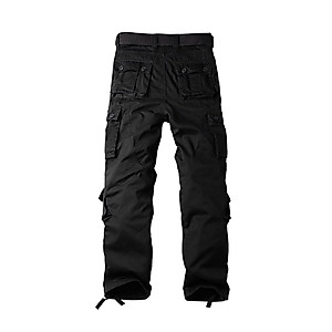 OCHENTA Men's Cotton Casual Cargo Work Military Tactical Combat Army Pants with 8 Pockets Black 29