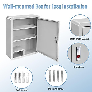 LJJJXXX Wall-Mounted Medicine Cabinet, Large Latching First Aid Cabinet for Safe Storage of Medications, First Aid Kit for Home, Bathroom, Office, School, 16.5 x 6.6 x 21.5 Inch (Gray)