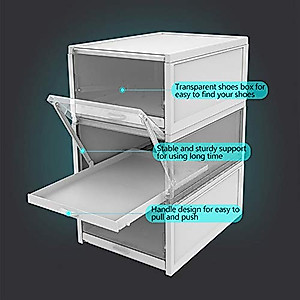 DACUN Safety Certification 10PCS Pull-Out Shoe Boxes, Drawer-Style Shoe Box, Stackable Shoe Storage Organizer, Space Saving Large Size Modular Shoe Cabinet, Foldable Clear Plastic Shoe Case