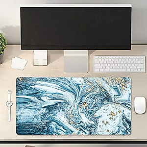 QIYI Desk Pad Large Keyboard and Mouse Pad for Laptop Computer, PU Leather Desk Cover Protector, Desk Décor Accessories for Office Home Work Writing Gaming 31.5" x 15.7" - Blue White Marble