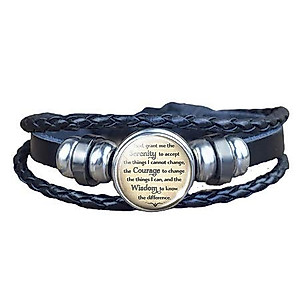Serenity Prayer Leather Bracelet - Sobriety Gift for Men or Women - AA NA Gift Jewelry - Motivational Inspirational Addiction Recovery Gift - Sponsor or Sponsee Gift
