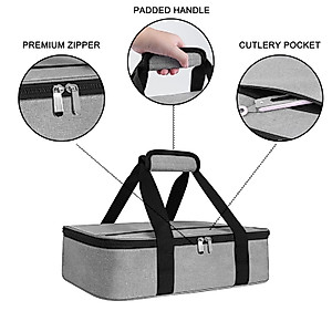 esouler Insulated Casserole Carrier Bag Hot & Cold Food Carrier Bag Lasagna Holder Lunch Bag for Picnics, Parties, Travel, Fits 9 x 13 Inches Casserole Dish-Grey
