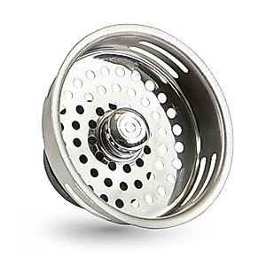 Highcraft 9843 Stainless Steel Kitchen Sink Strainer Basket-Replacement for Standard Drains (3-1/2 Inch) -Universal Style Rubber Stopper