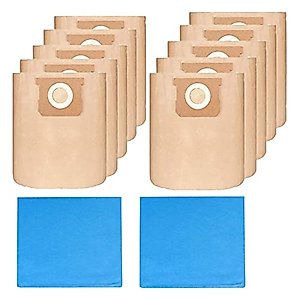Pack 12(10+2) 19-3100 Vacuum Bags for Stanley Shop Vac 5-6 Gallon Wet/Dry Vacuums Disposable Dust Bags Reusable Filter 19-1500 Combo
