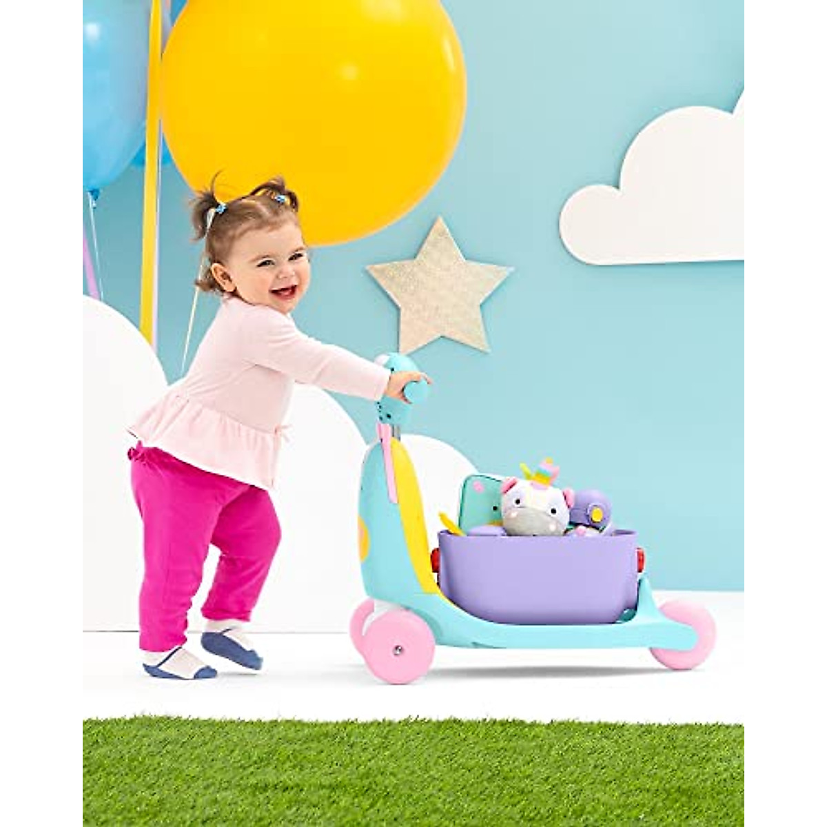Skip Hop 3-in-1 Baby Activity Push Walker to Toddler Scooter, Zoo Unicorn