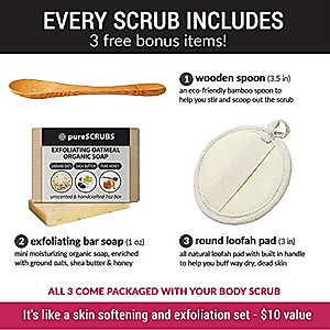 pureSCRUBS Premium Pink Himalayan Salt Body Scrub Set - Large 16oz LAVENDER SCRUB, Organic Essential Oils & Nutrients INCLUDES Wooden Stirring Spoon, Loofah & Mini Exfoliating Bar Soap