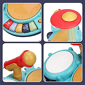 TOY Life 5 in 1 Baby Drum Set for Toddlers 1-3 Musical Toys for Toddlers 1-3 with Toddler Drum Set for Kids Baby Microphone Baby Keyboard Kids Drum Set Baby Instruments Musical Toys for 2 Year Old