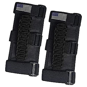 Miytsya 2 Pack Roll Bar Grab Handles Grip Handle, for Jeep Wrangler YJ TJ JK JL & Gladiator JT 1955-2022 UTV ATV, 10.2In x 5.1In 3 Straps Fixed American Flag Pattern Car Roof Handles Strap (Black)