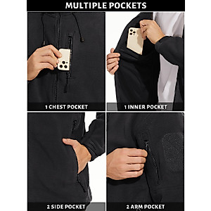 TACVASEN Hoodie for Men Tactical Jacket Fleece Lined Zip Up Hooded Jackets Thick Fuzzy Coat Winter Hoodie Black S