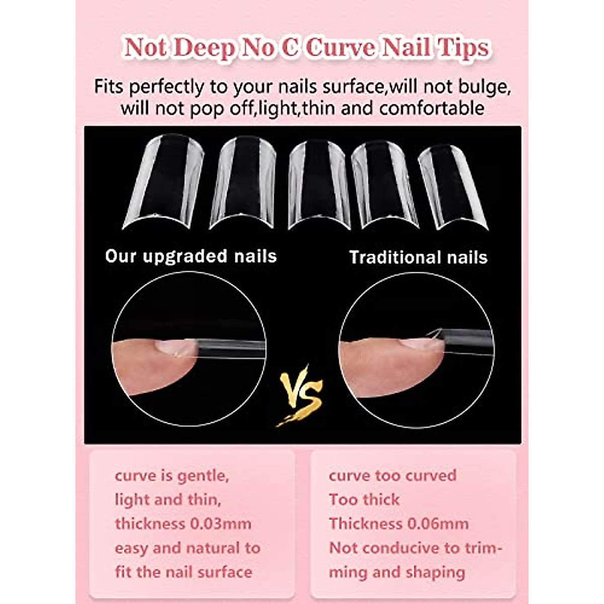 504Pcs XXL No C Curve Nail Tips for Acrylic Nails Professional Set, Straight Tapered Square Clear Nail Tips Half Cover Long Fake Nails, Ballerina Shaped French Nails for Nail Salon and DIY Nail Art