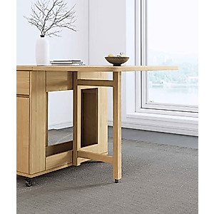 PIAQIA Folding Dining Table with Chairs, Convertible Drop-Leaf Kitchen Table Set with Storage, Space Saving Foldable Dinner Table for 6, Natural, 55" X 32" X 29", 1 Table& 2 Chairs