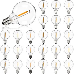 G40 LED Solar Replacement Bulbs,1W Equal to 5W, Plastic E12 Screw Base Shatterproof & Waterproof Globe Bulbs Light for Outdoor String Lights,Patio Cafe Bistro Decor, DC 3V,2700K Warm White,25 Pack