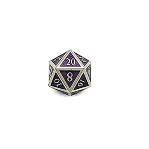 Purple Silver Metal D20 F*** Dice Critical Fail F 20 Sided Die Set DND Blue White Color Number for Role Playing Game Dungeons and Dragons D&D Pathfinder Shadowrun and Math Teaching