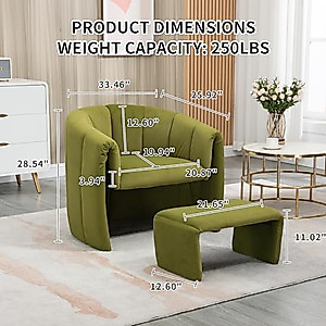 NIOIIKIT Modern Accent Chair with Ottoman, Velvet Upholstered Tufted Leisure Armchair, Single Sofa Reading Chair for Living Room, Bedroom, Office, Lounge (Olive Green)