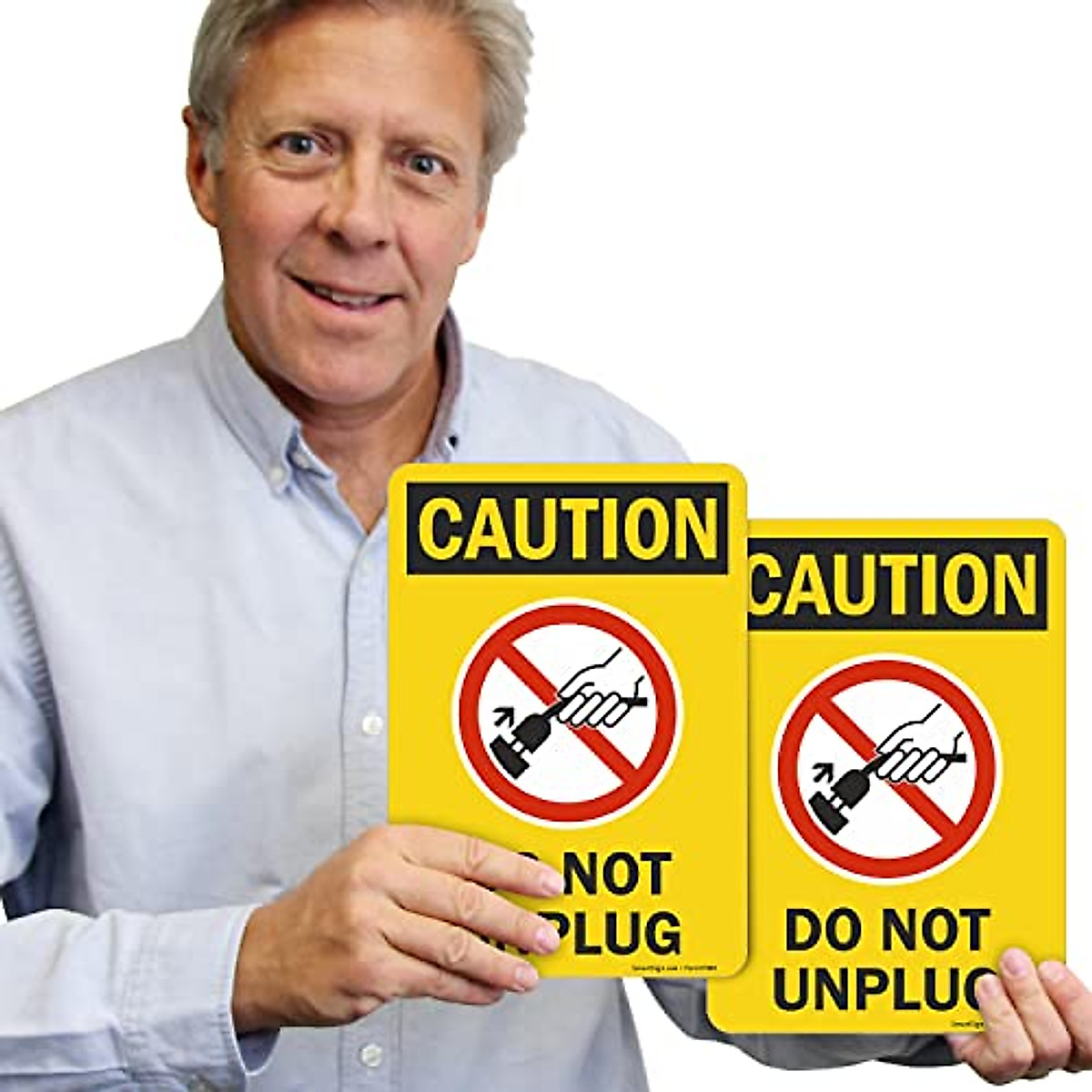 SmartSign 7 x 10 inch “Caution - Do Not Unplug” Labels | Black, Red and Yellow, Digitally Printed, 4 mil Thick Laminated Vinyl Sticker, Pack of 2