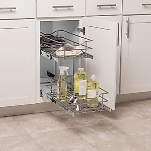 Knape & Vogt Simply Put 11-in W x 19.2-in H Metal 2-Tier Pull Out Cabinet Basket, 11 Inch, Frosted Nickel