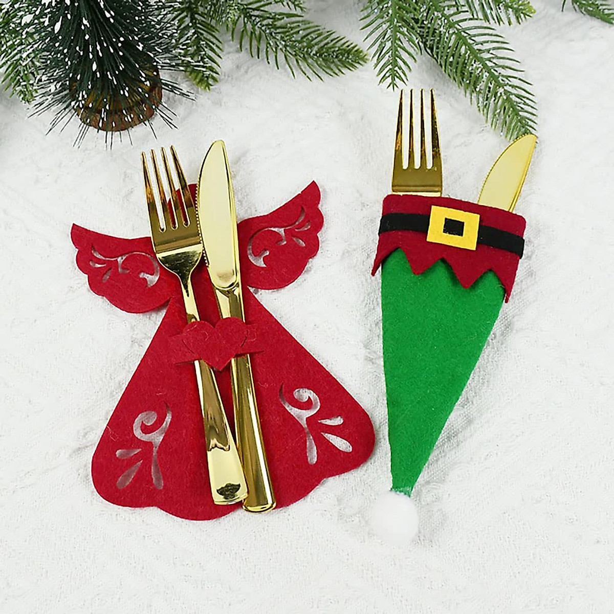 Christmas Silverware Sleeves Bag Holder Pockets Cutlery Pouch Wraps Bag Spoon Tableware Flatware Dinnerware Bag 11 Pcs