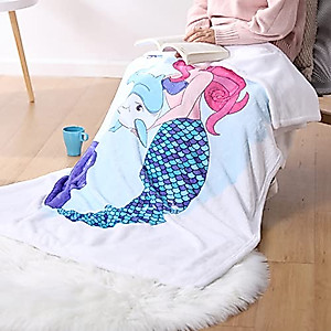Jurllyshe Mermaid Throw Blanket Super Soft & Fuzzy Sherpa Ocean Theme Blanket Cute Plush Fleece Mermaid Tail Blanket Gifts Blanket for Kids and Adults Everyday Use (Mermaid-5)