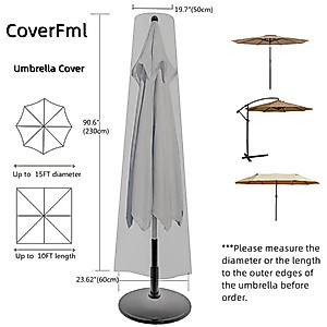 CoverFml Patio Umbrella Cover-420D Waterproof Rectangular Umbrella Cover-Fits Outdoor Market Parasol,Double Sided Umbrella