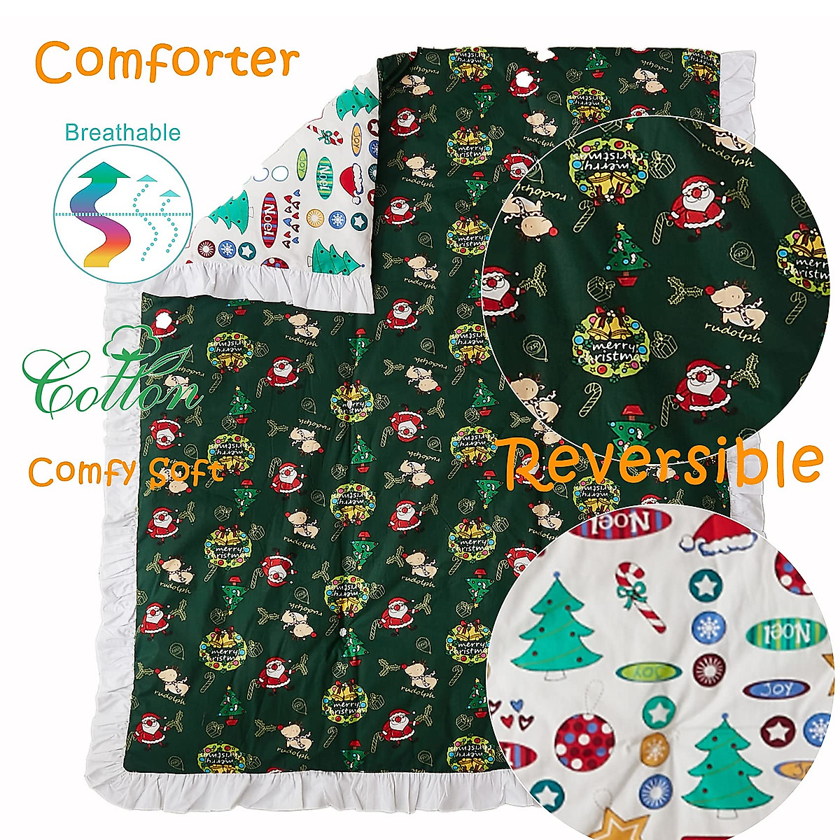 Brandream Christmas Crib Bedding Sets for Girl Boy Nursery Set 3 Pieces 100% Cotton Gender Neutral Baby Bedding | Crib Comforter, Fiited Crib Sheet, Dust Ruffle