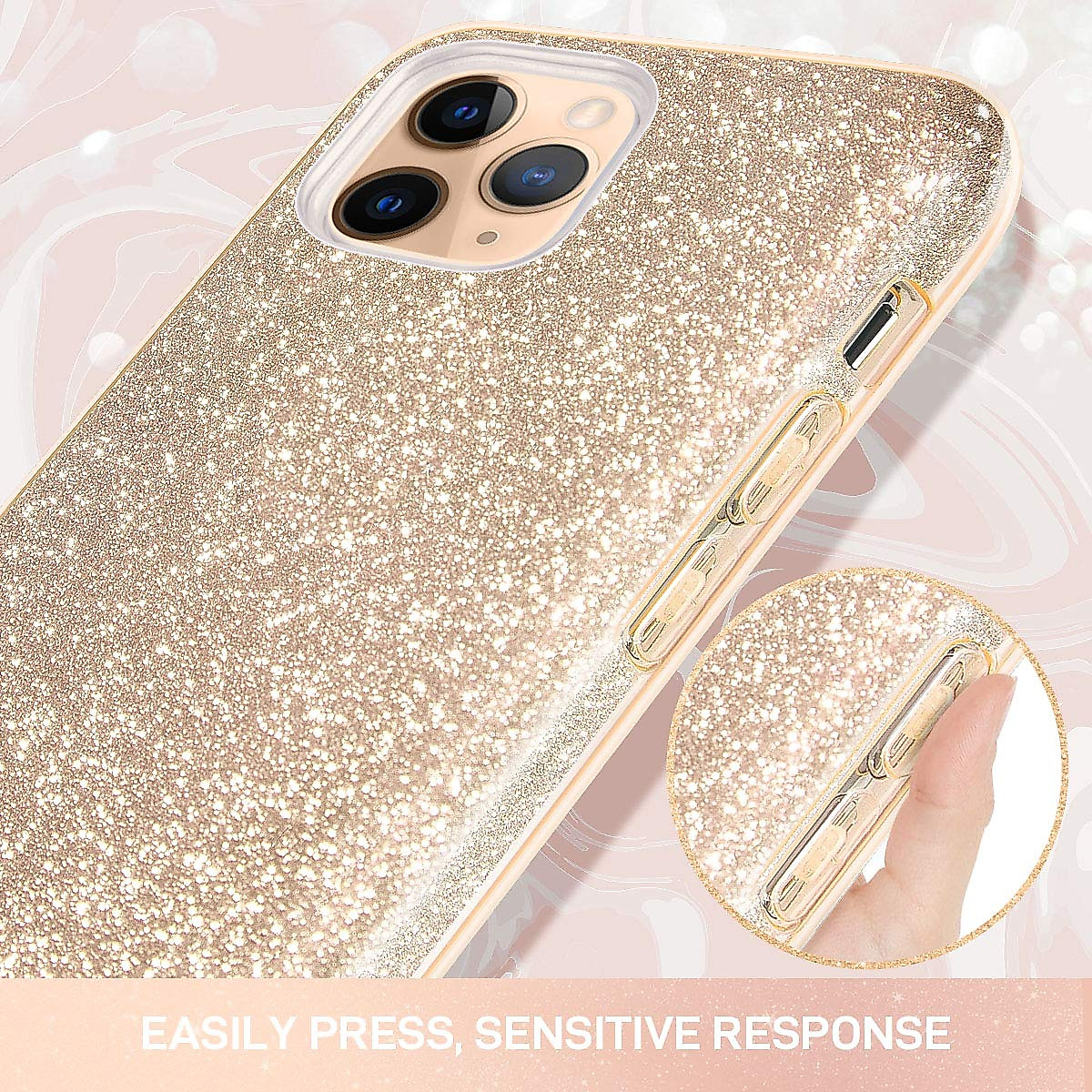 MILPROX Case Compatible for iPhone 11 Pro, Bling Sparkly Glitter Luxury Shiny Spark Shell, Protective 3 Layer Hybrid Anti-Slick Slim Soft Cover for iPhone 11 Pro 5.8 inch (2019) -Gold