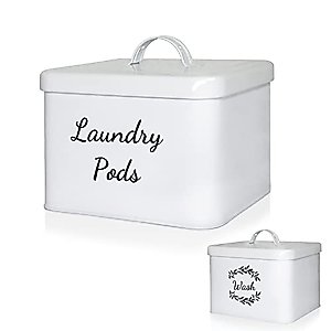 Metal Laundry Pods Dryer Sheet holder with Lid for Laundry Room Decor & Organization Accessories, Oppro Farmhouse Beads Container with Handle, Large Modern Storage Box(Holds 85 laundry pods)
