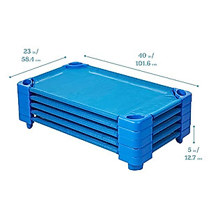 ECR4Kids Stackable Kiddie Cot, Toddler Size, Classroom Furniture, Blue, 6-Pack