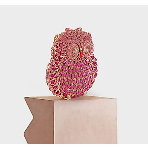 UMREN Cute Owl Clutch Women Crystal Evening Bags Luxury Handbag Rhinestone Wedding Party Purse Fuchsia