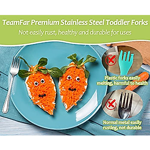 TeamFar Toddler Forks, 6 Pcs Stainless Steel Kids Utensil Small Fork for Child Self Feeding, with Line Patterned Edge, Non Toxic & Healthy, Mirror Surface & Dishwasher Safe, Easy to Grip