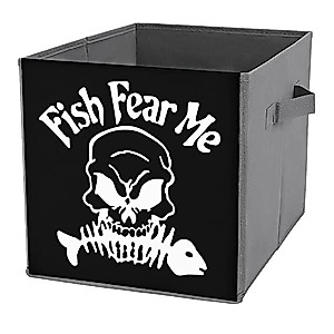 Fish Fear Me Canvas Collapsible Storage Bins Cube Organizer Baskets with Handles for Home Office Car