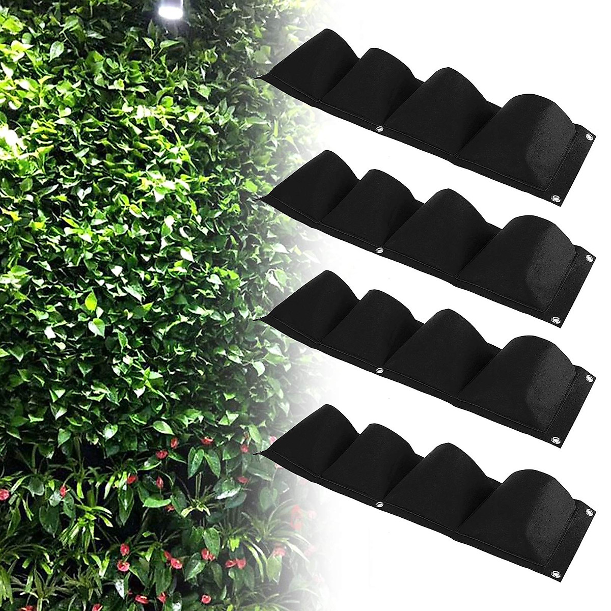 Atyhao Vertical Hanging Outdoor Wall Planter 4Pcs 4 Pocket Plant Grow Bag Wall Mounted Reusable Degradable Felt Garden Planter Herbs, Succulents Artificial Pl or Flowers. (Black)