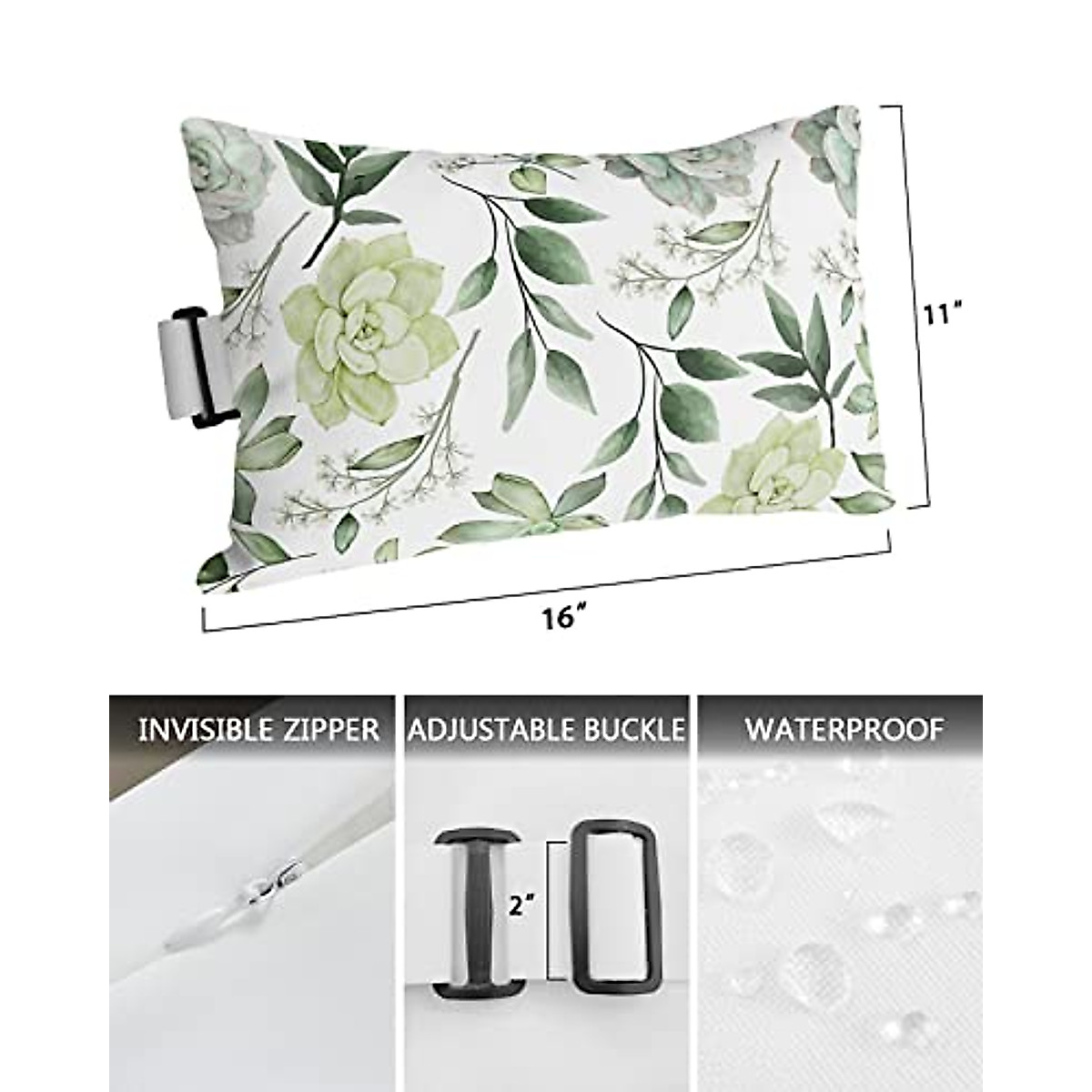 Recliner Head Pillow Ledge Loungers Chair Pillows with Insert Summer Tropical Succulent Plants Watercolor Lumbar Pillow with Adjustable Strap Outdoor Waterproof Patio Pillows for Beach Pool, 2 PCS